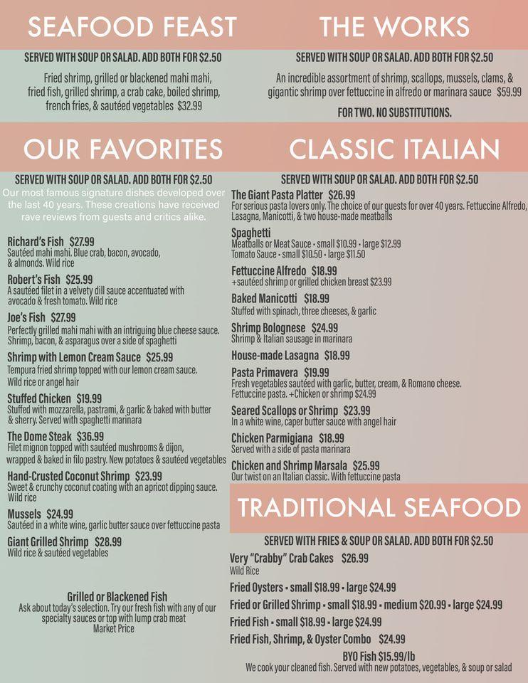 Menu at Seafood & Spaghetti Works restaurant, Port Aransas