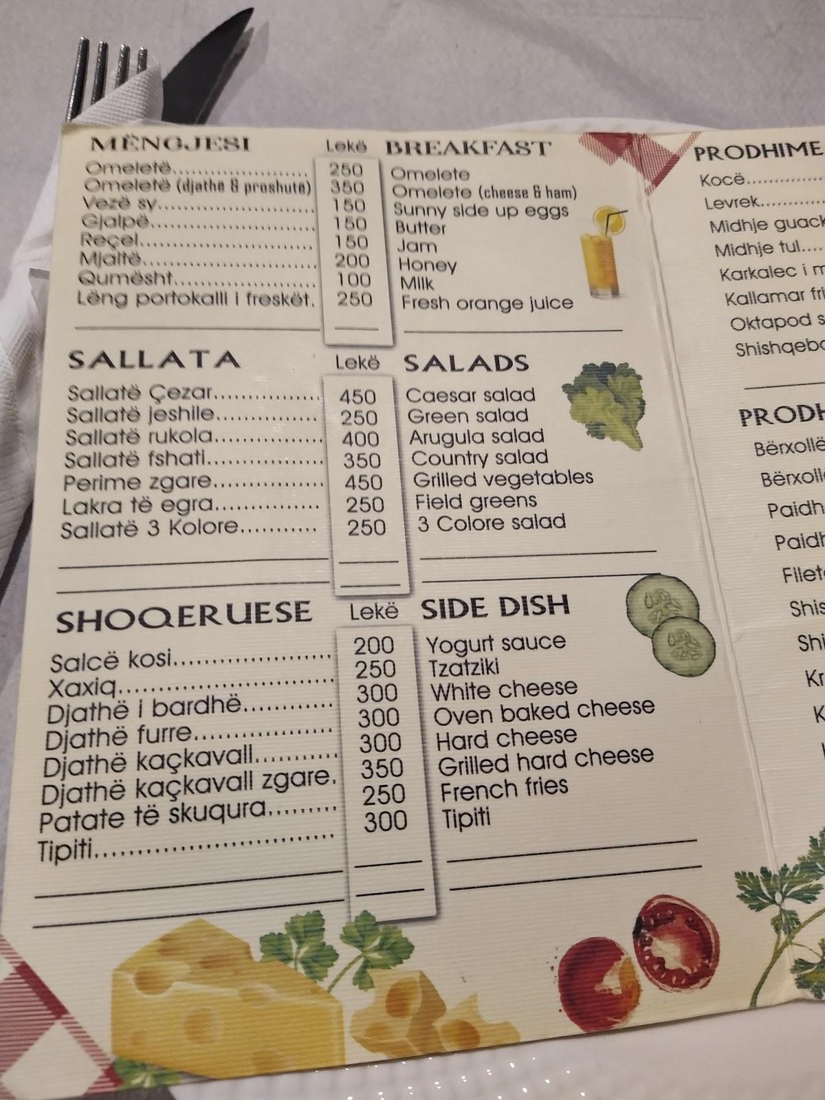 Menu at Zgara Tradicionale Qendra restaurant, Ksamil, Q2F3+2PM