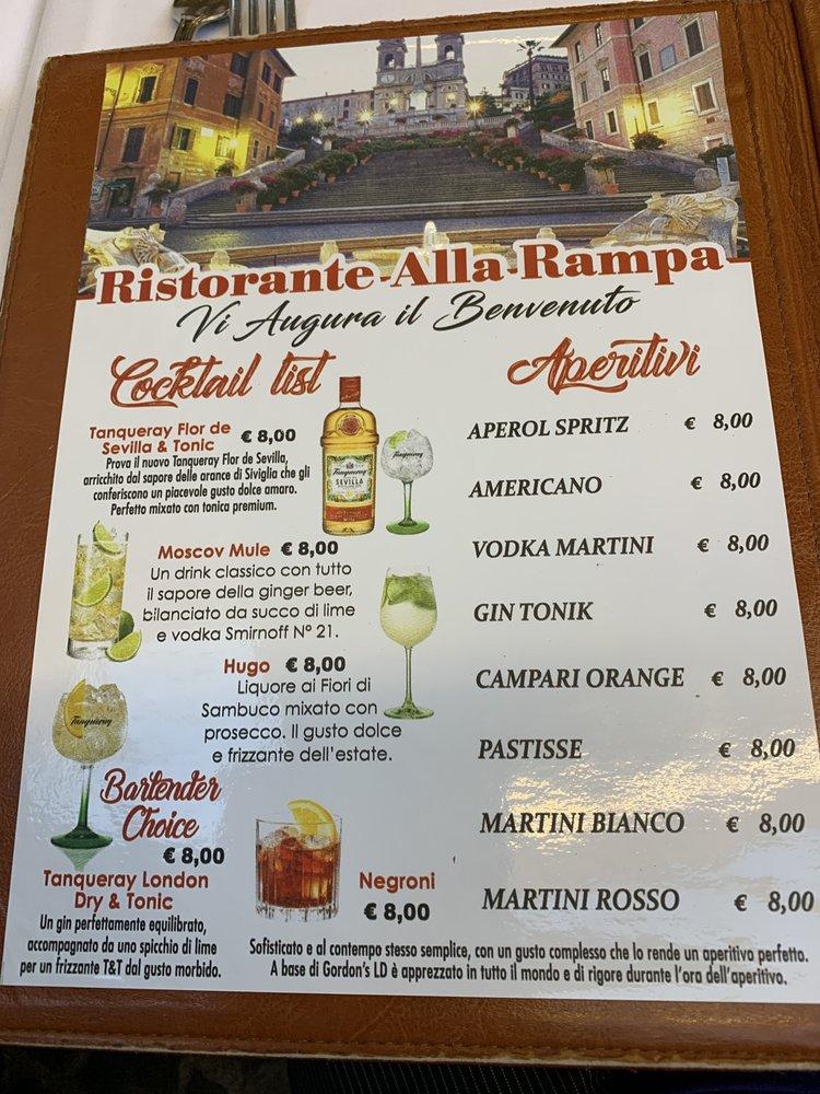 Carta del restaurante Alla Rampa, Roma, Piazza Mignanelli
