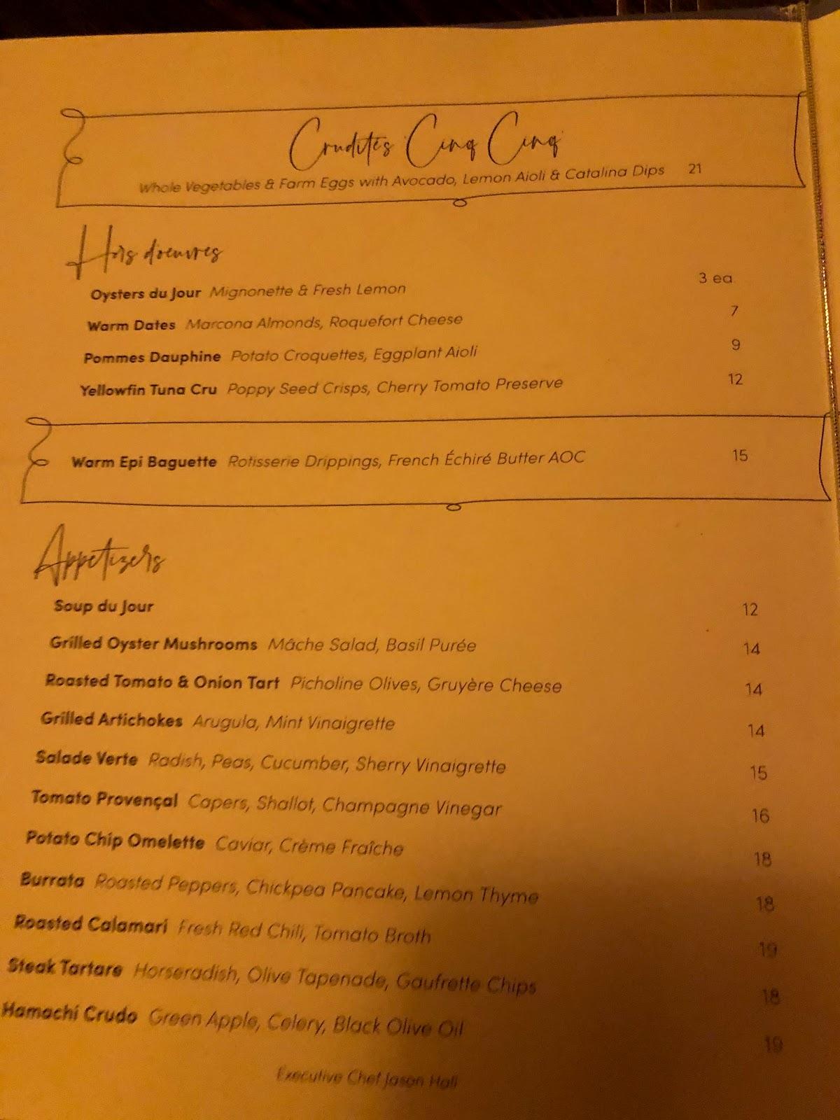 Menu at Cathédrale Restaurant, New York City
