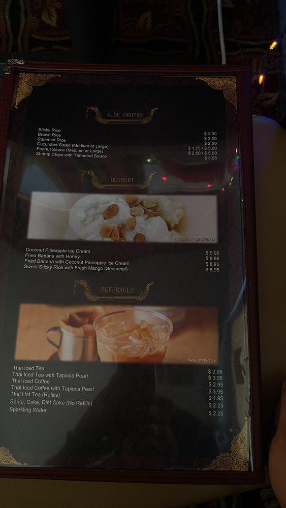 Menu at Chao Praya restaurant, Novato