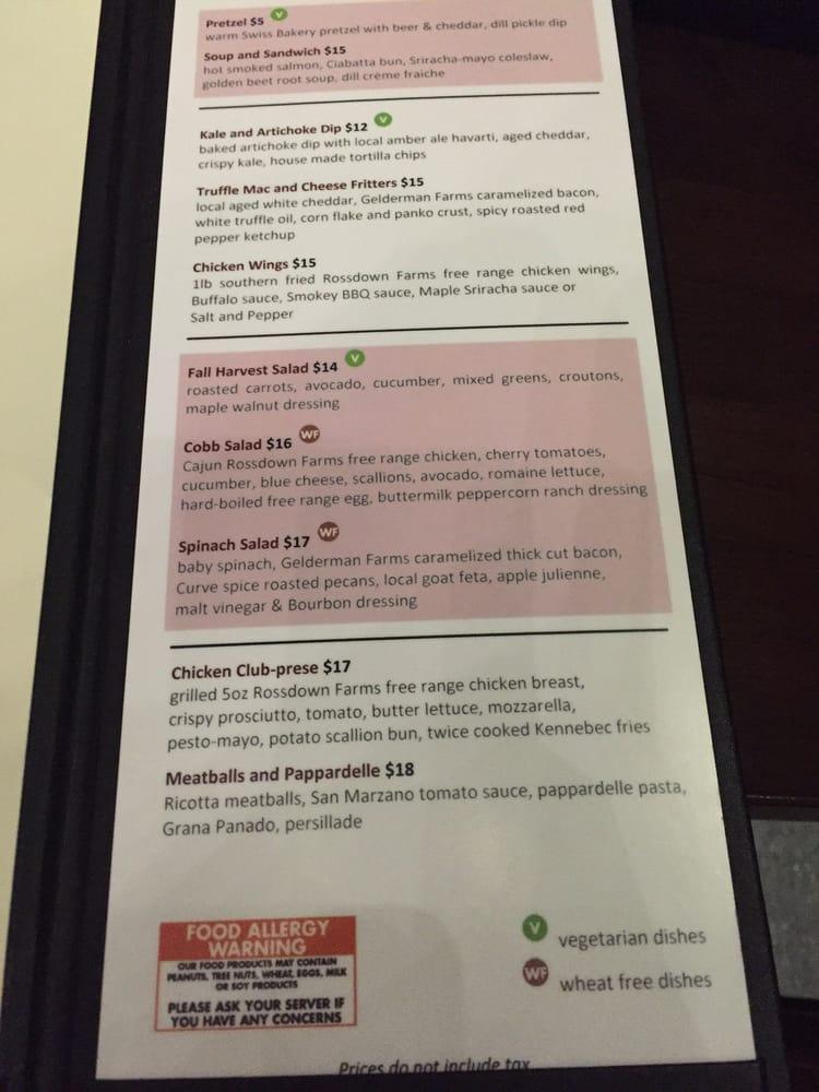 Menu at Curve Lounge pub & bar, Richmond