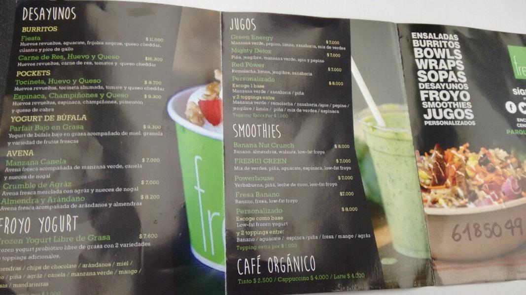 Menu at Freshii restaurant, Bucaramanga, Tv. El Bosque #29 145
