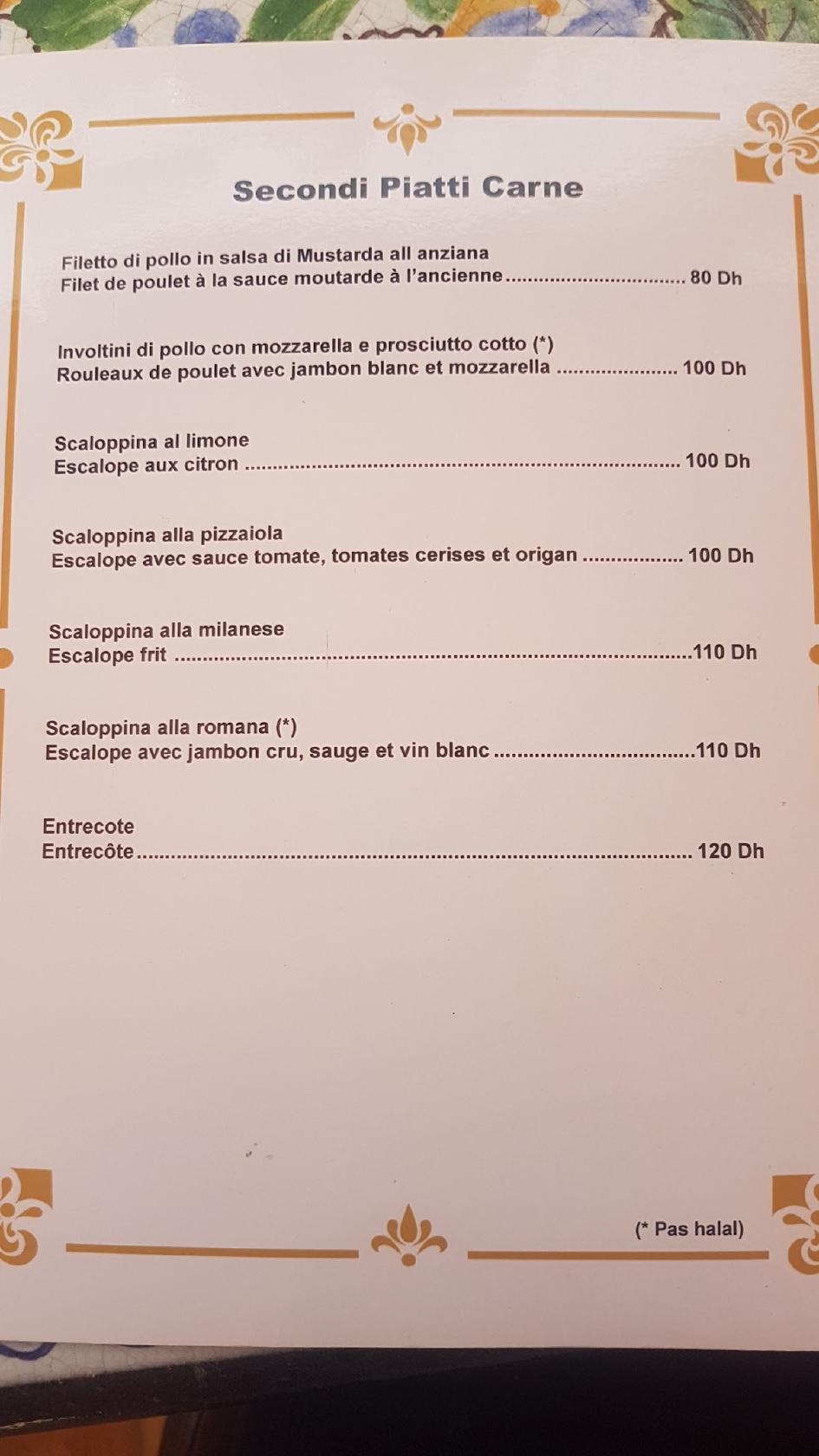 Menu at Il Giardino restaurant, Rabat
