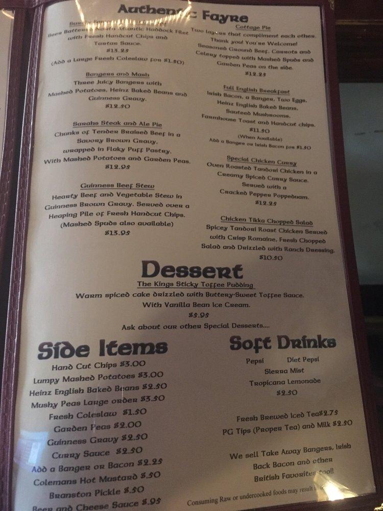 Menu at Kings Head British Pub Sunrise, Sunrise