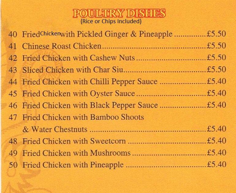 Menu at Kingsland Chinese Takeaway restaurant, Rockcliffe