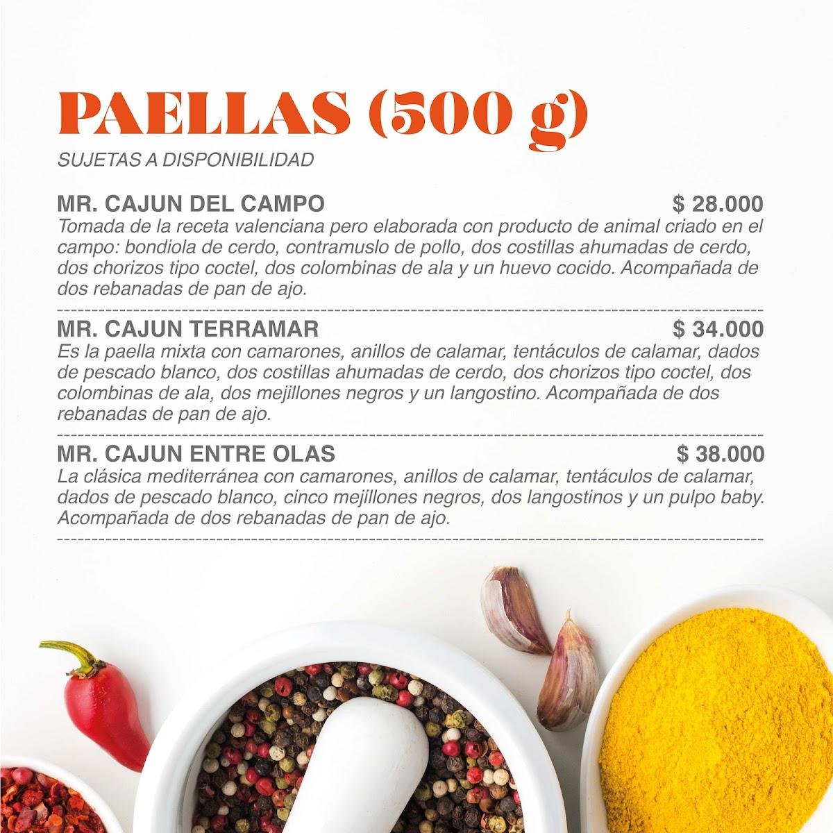 Menu at Mr. Cajun restaurant, Bogotá