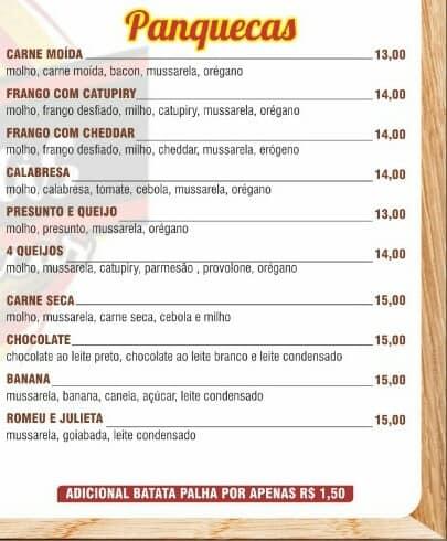 Menu at Rafa Pizza restaurant, Ouro Fino