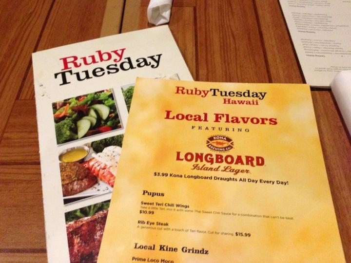 Menu at Ruby Tuesday Hawaii pub & bar, Honolulu, Moanalua Center