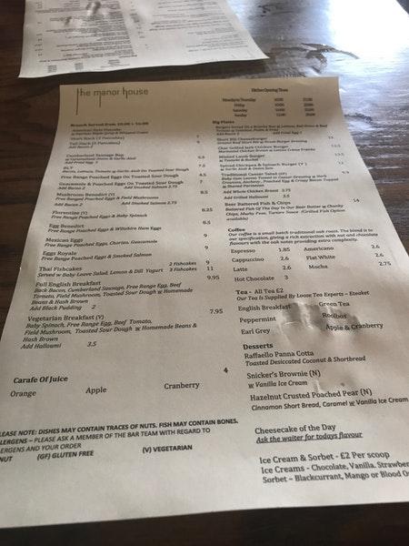 Menu at Manor House pub & bar, London