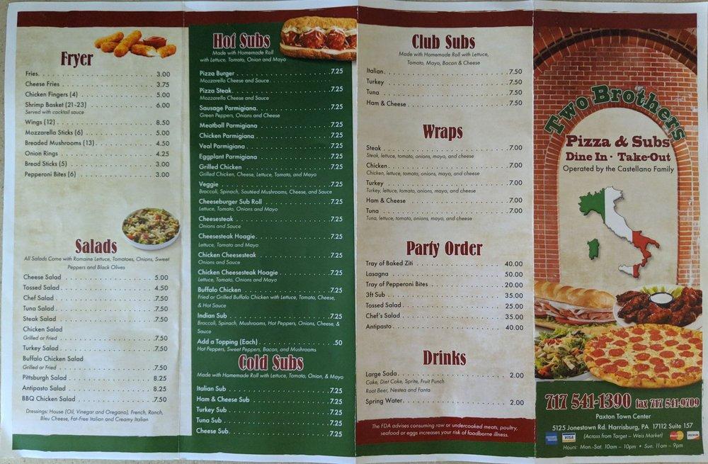 Menu at Two Brothers Pizza pizzeria, Harrisburg, Jonestown Rd #157