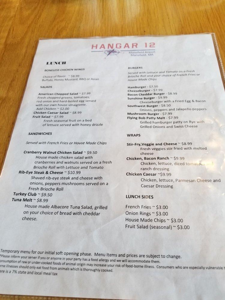 Menu at Hangar 12 Restaurant, Mansfield
