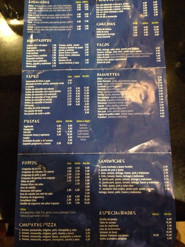 Carta del restaurante Trattoría Filomena, Sevilla, Calle Padre Mendez ...