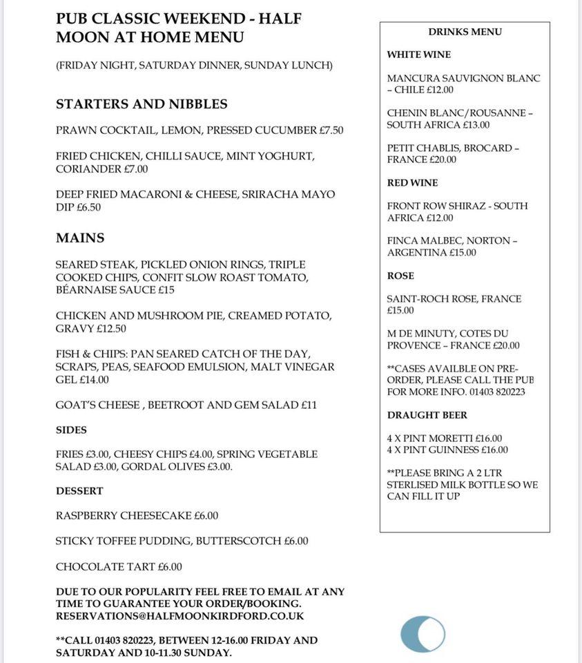 Menu at The Half Moon, Kirdford pub & bar, Wisborough Green