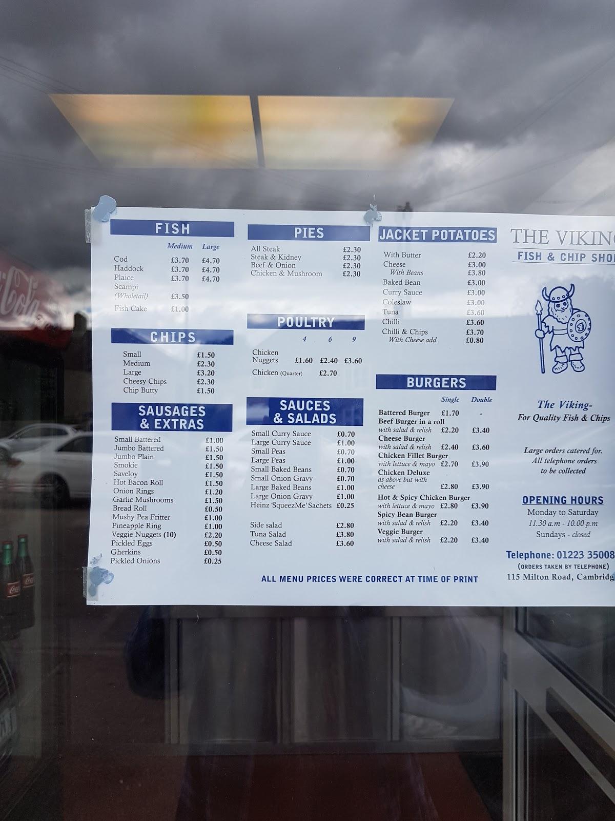 Menu at The Viking fast food, Cambridge