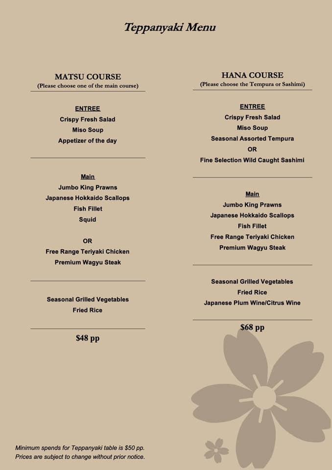 Menu at Yume Modern Japanese Restaurant, Erina