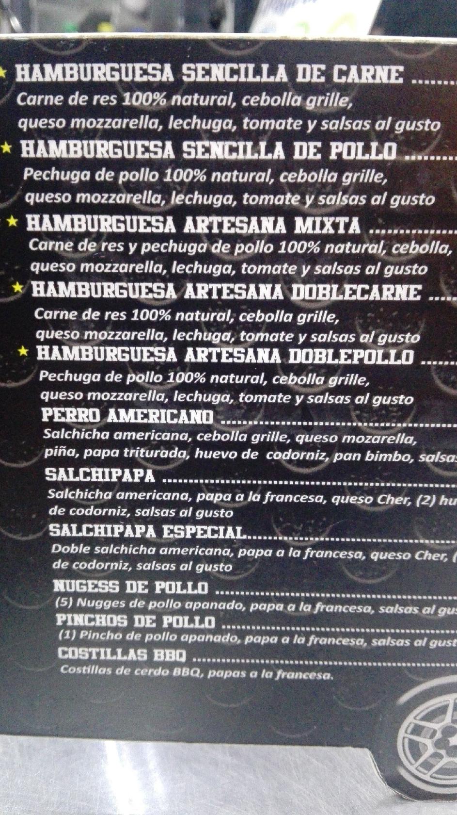 Menu at Artesano Burguer El Original restaurant, Soacha