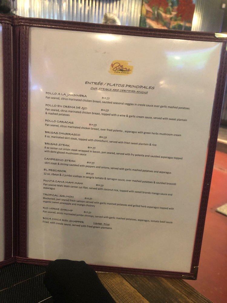 Menu at Brisas restaurant, Goldsboro