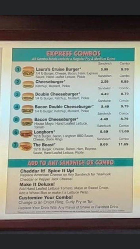 Menu at Burger Express restaurant, Spokane Valley