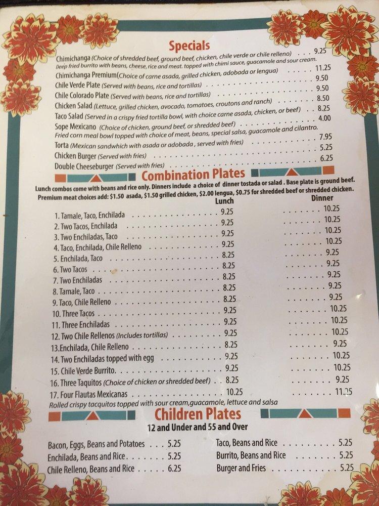 Menu at Carrillo's Mexican Food restaurant, Clovis