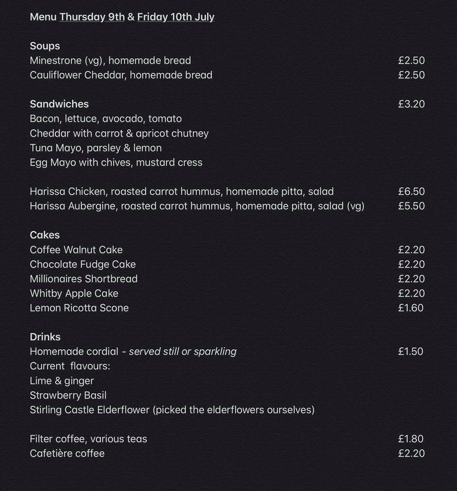 Menu at Darnley Coffee House, Stirling