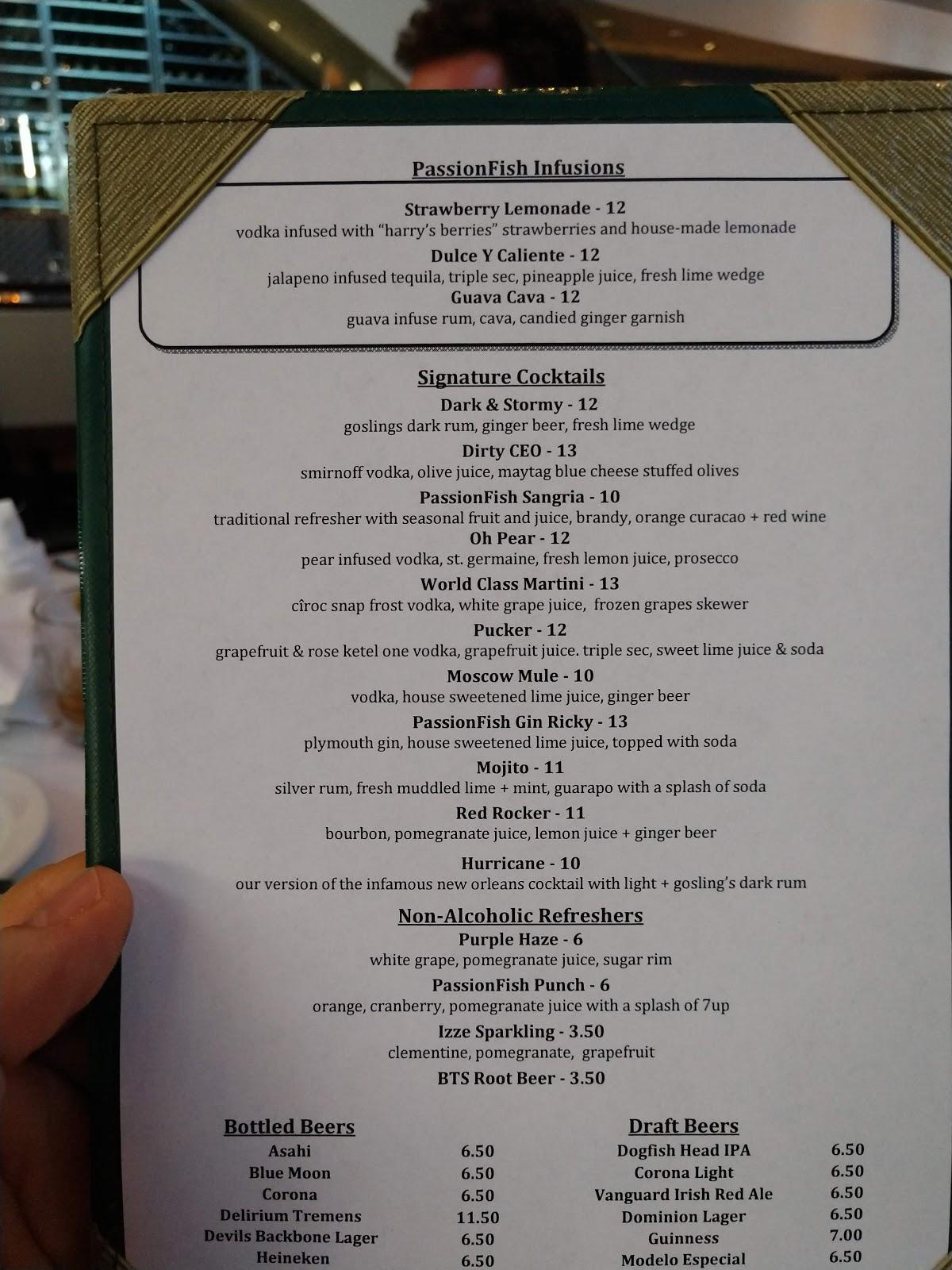 Menu at PassionFish Reston restaurant, Reston