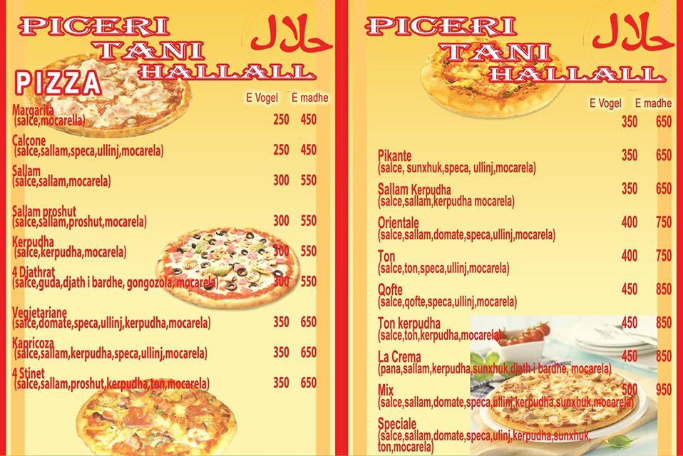 Menu at Piceri Tani Hallall, Fier