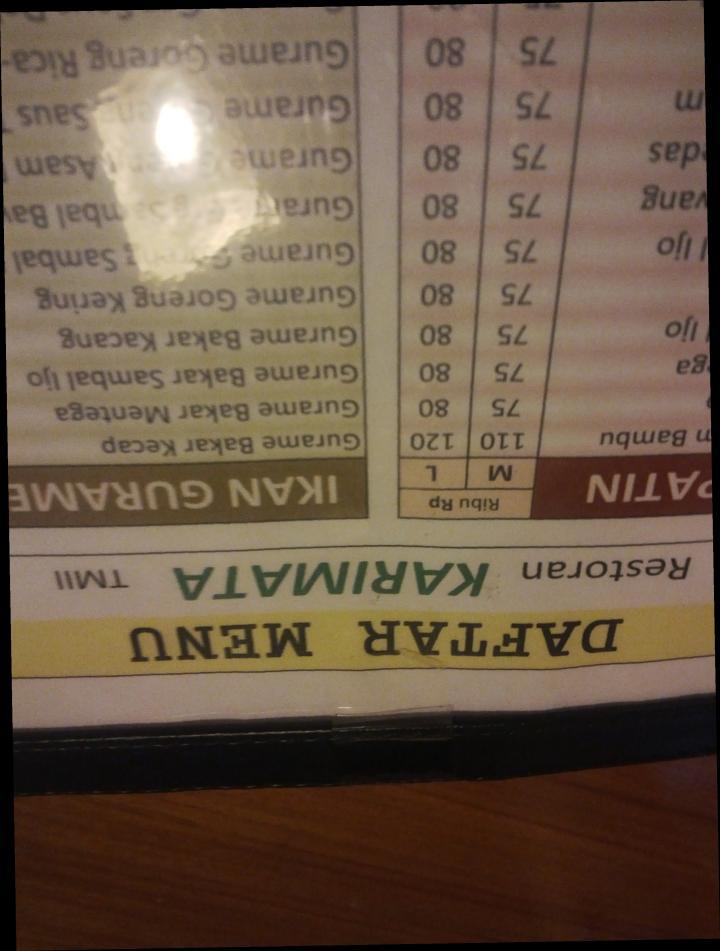 Menu at RM. Karimata Taman Mini restaurant, Jakarta