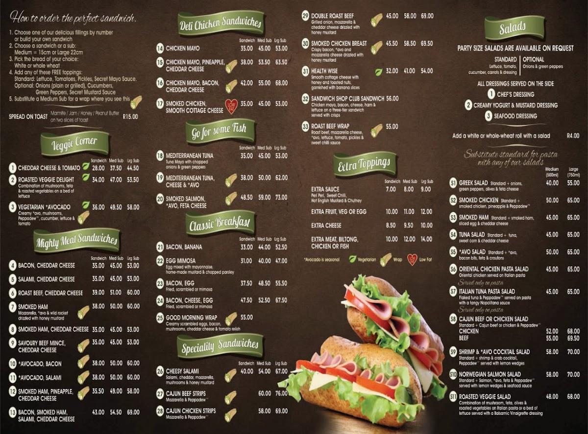 Menu at The Sandwich Shop restaurant, Kimberley