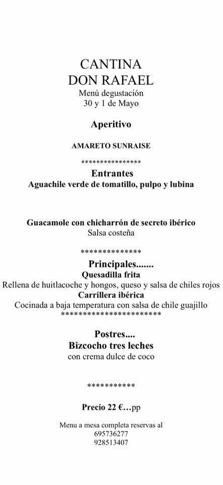 Menu at CANTINA DON RAFAEL restaurant, Puerto del Carmen, Av. de las Playas