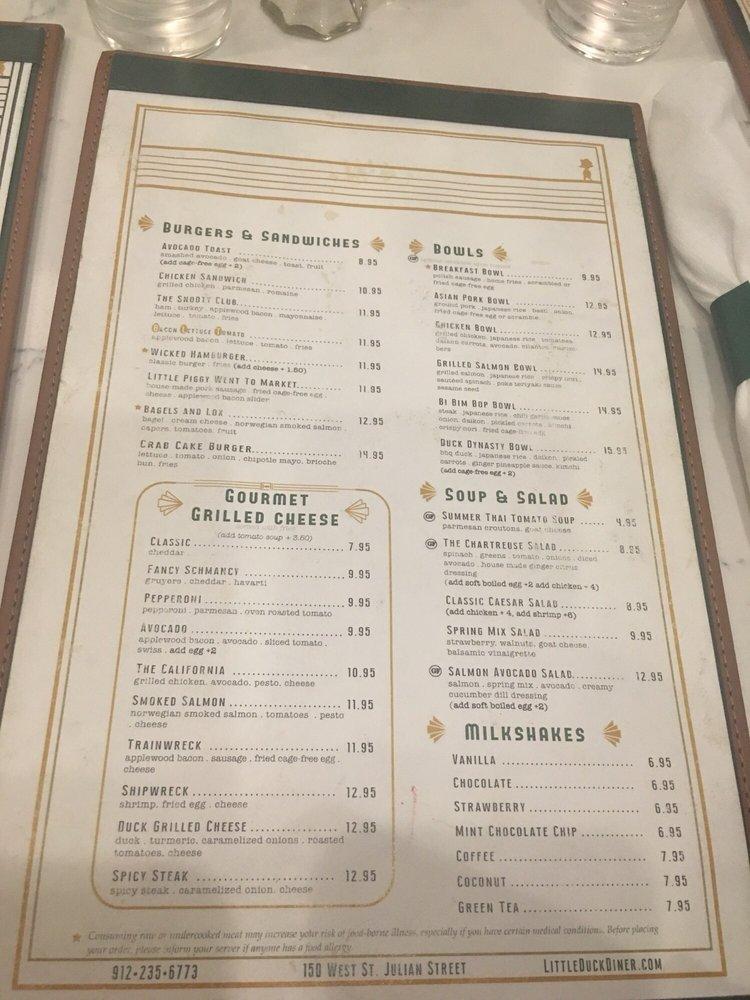 Menu at Little Duck Diner restaurant, Savannah
