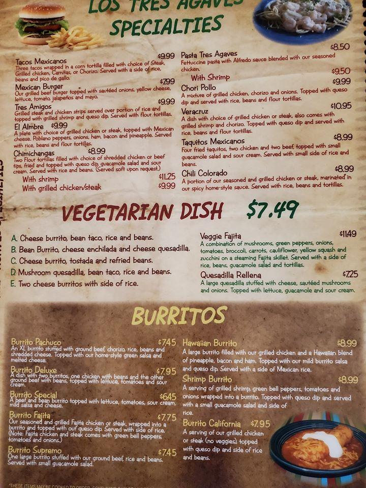 Menu at Los tres agaves restaurant, Owingsville