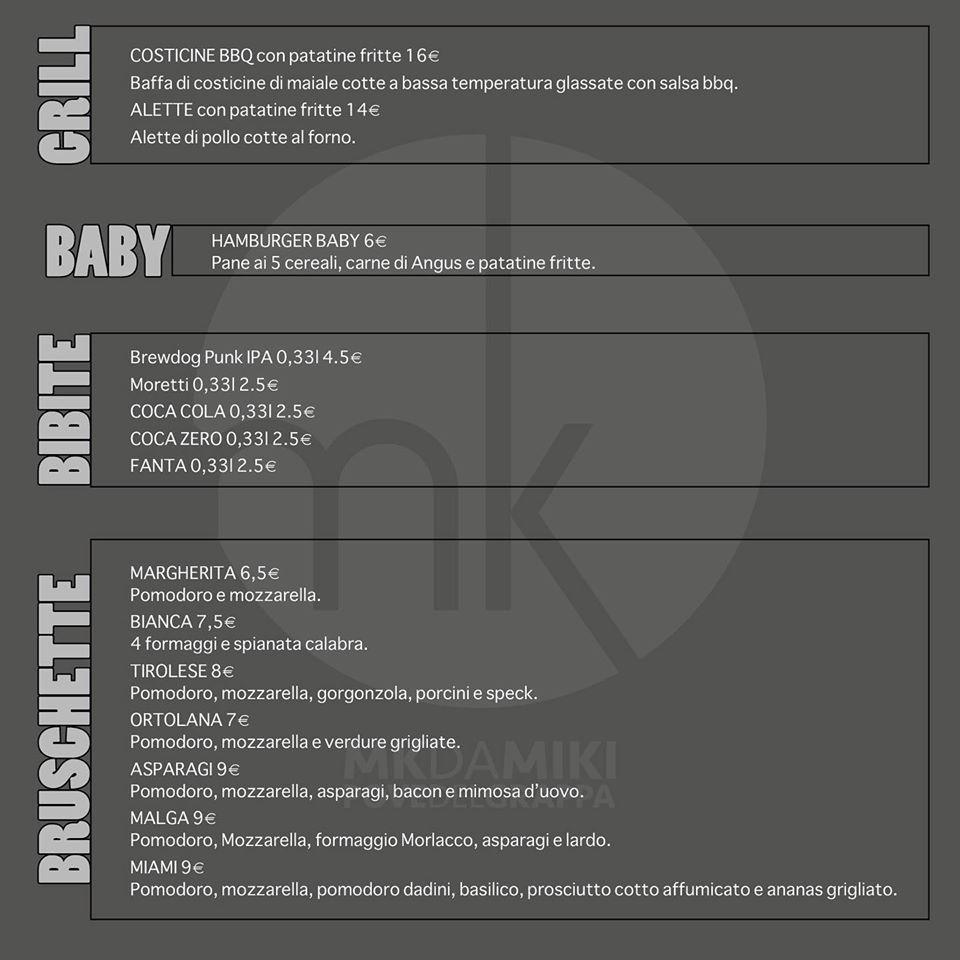 Menu at MK da Miki restaurant, Pove del Grappa