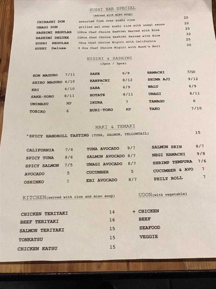 Menu at Sake Bomb restaurant, San Francisco