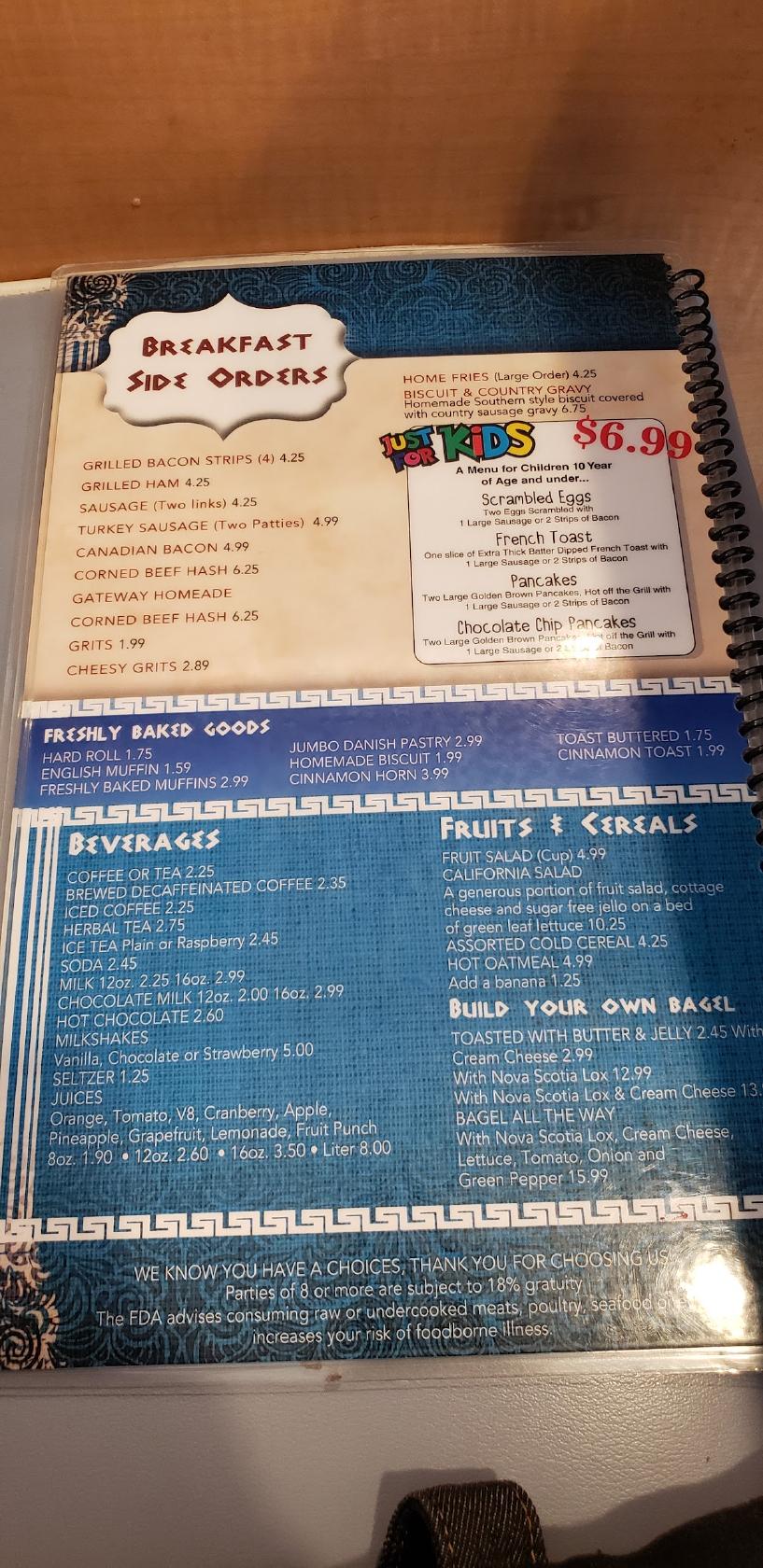 Menu at The Gateway Diner desserts, Albany, 899 Central Ave