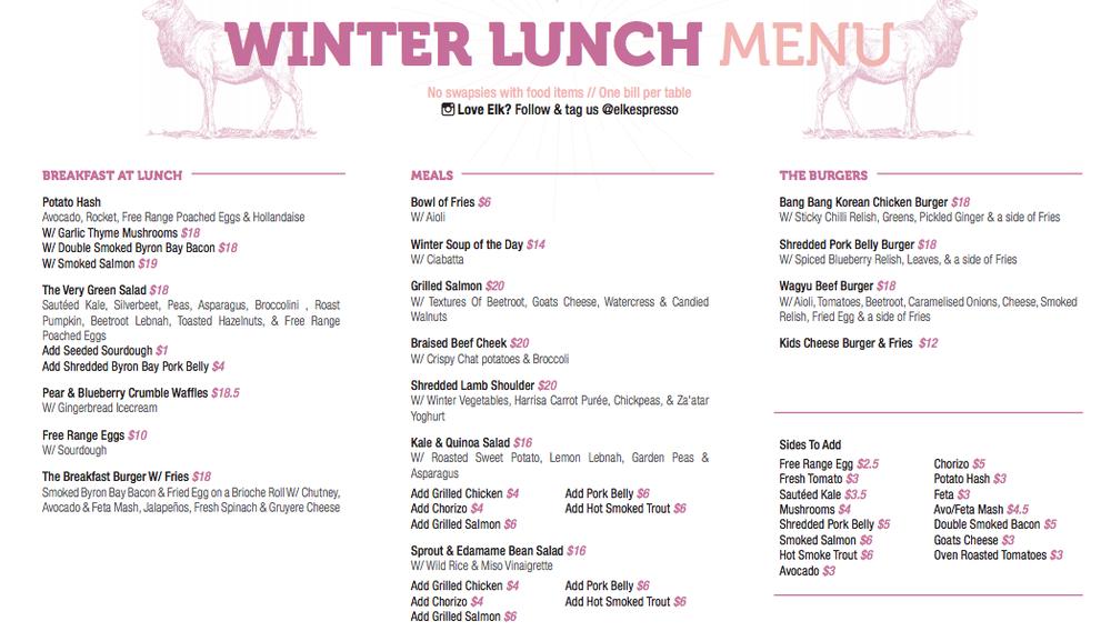 Menu at ELK Espresso cafe, Broadbeach, Shop G044 Oasis Shopping Centre