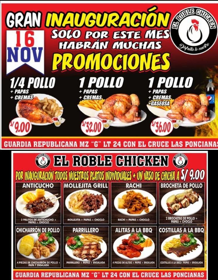 Menu at El ROBLE chicken restaurant, Lurin