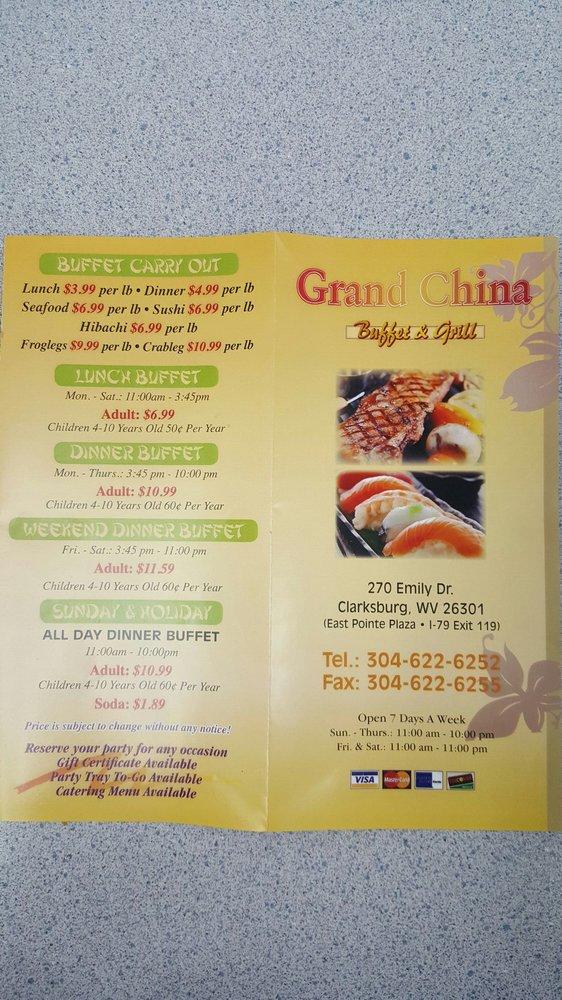 Menu at Grand China Buffet Sushi & Grill restaurant, Clarksburg