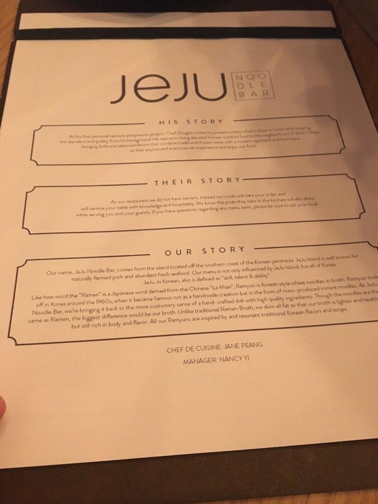 Menu at Jeju Noodle Bar, New York City