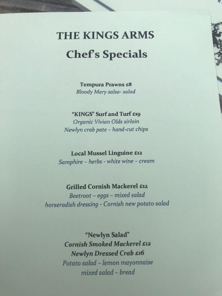 Menu at The Kings Arms pub & bar, Marazion