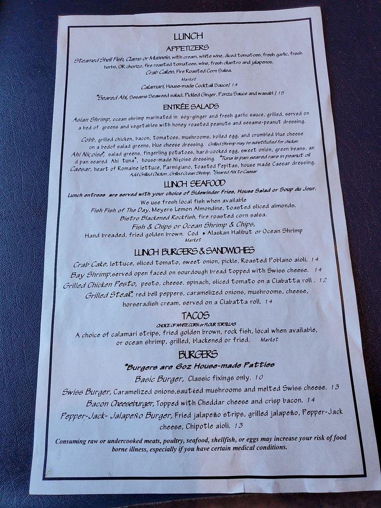 Menu at Beachfront Bistro restaurant, Brookings