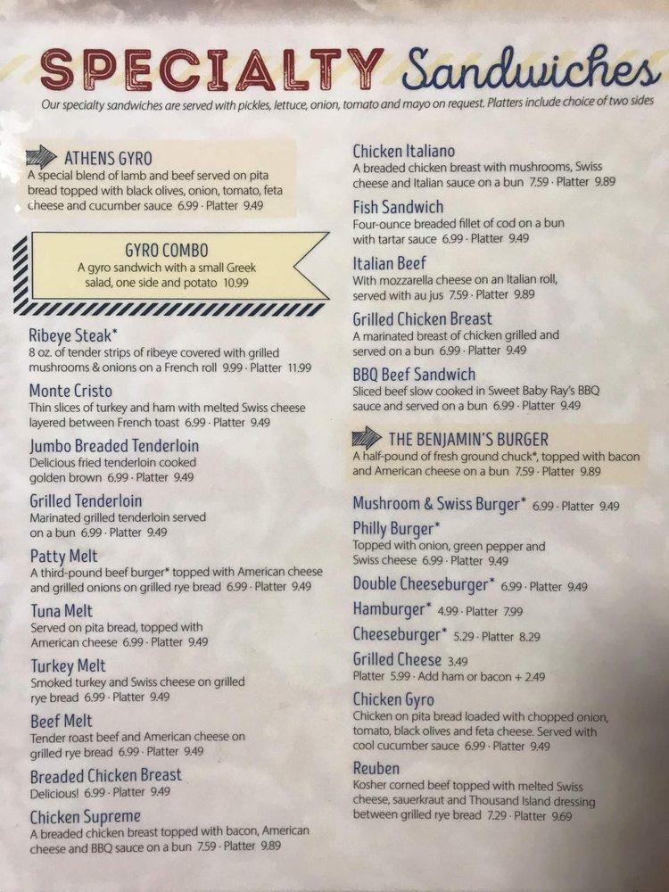 Menu at Benjamin's Family Dining restaurant, Rockville