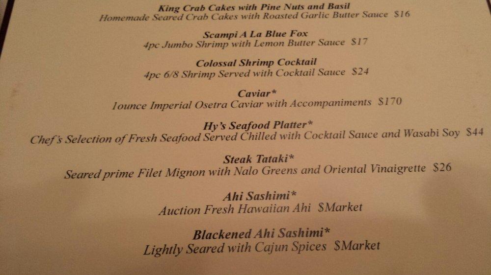 Menu at Hy's Steak House steakhouse, Honolulu