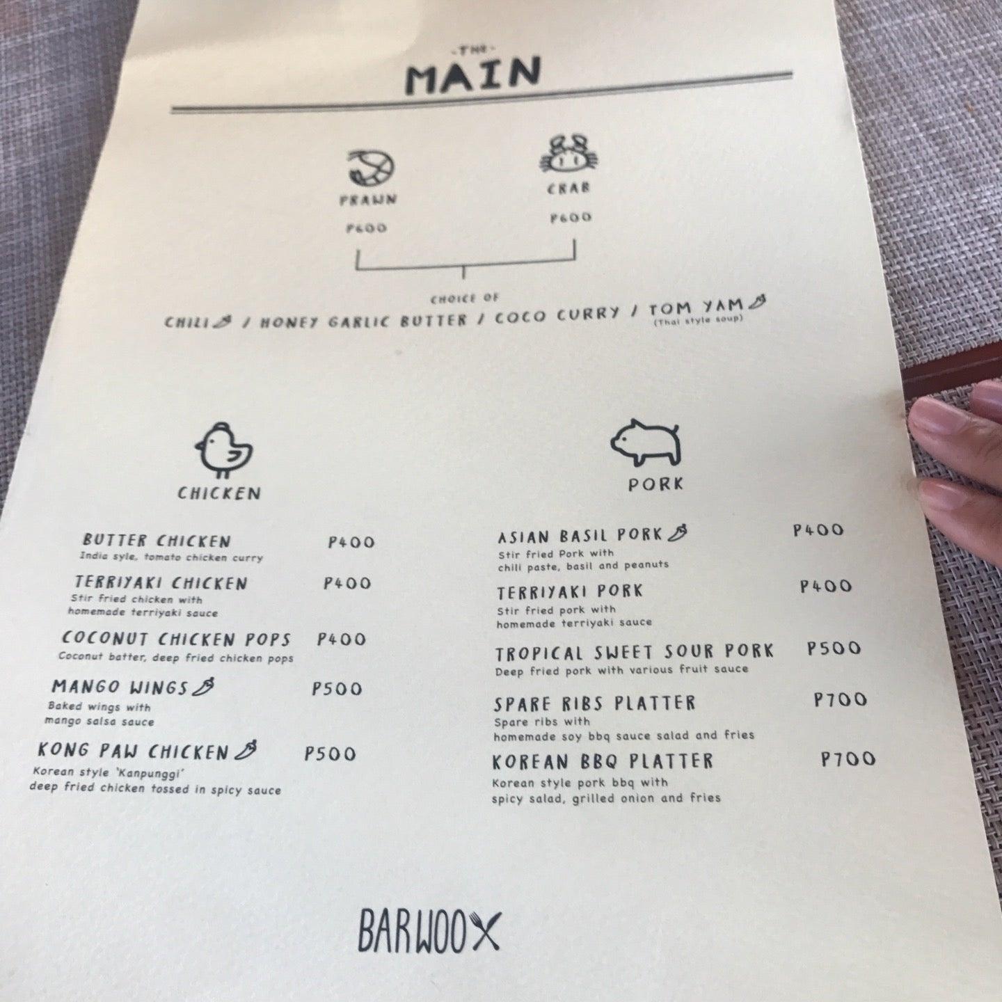 Menu at BARWOO, Panglao