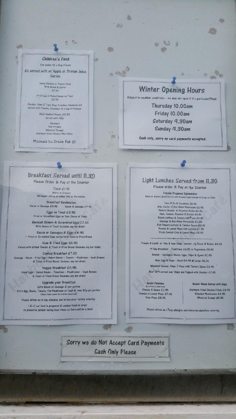 Menu at Harbour View Cafe, Helston