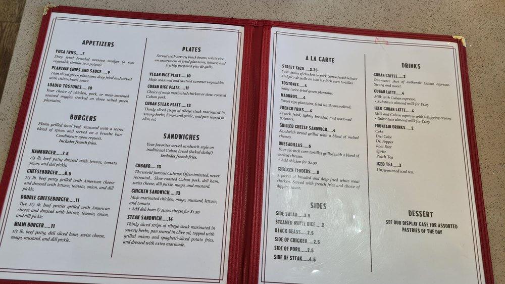 Menu at Havana Cabana the Taste of Cuba restaurant, Kanab