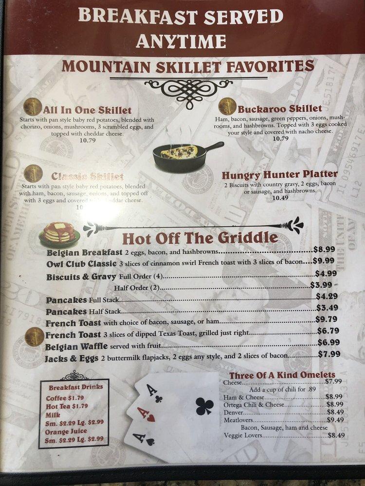 Menu at Owl Club Casino & Restaurant, Battle Mountain