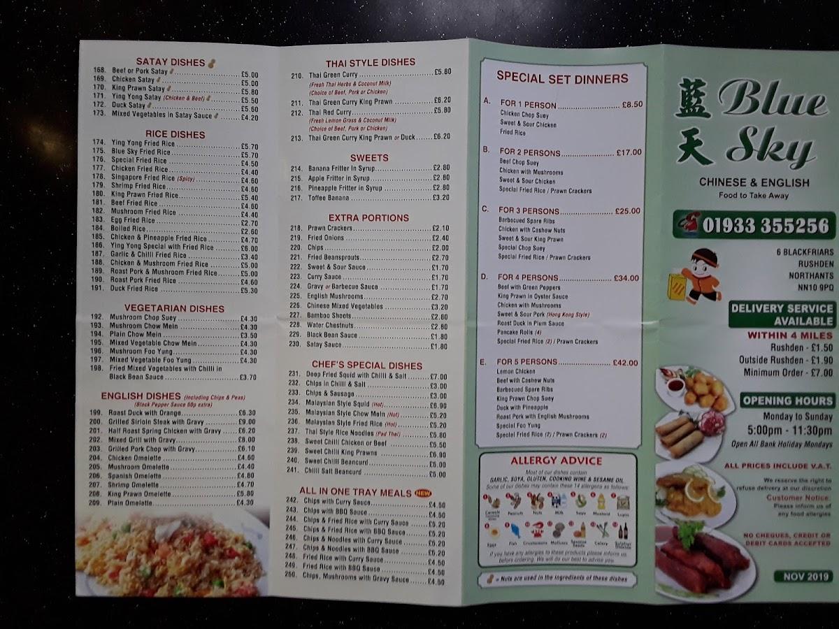 Menu at Blue Sky fast food, Rushden