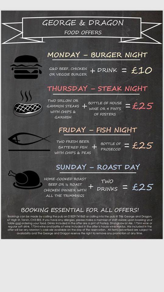 Menu at George & Dragon pub & bar, Great Barrow