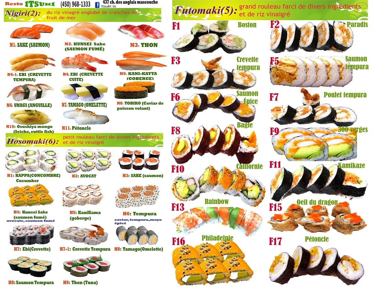 Menu au Itsuki restaurant, Mascouche